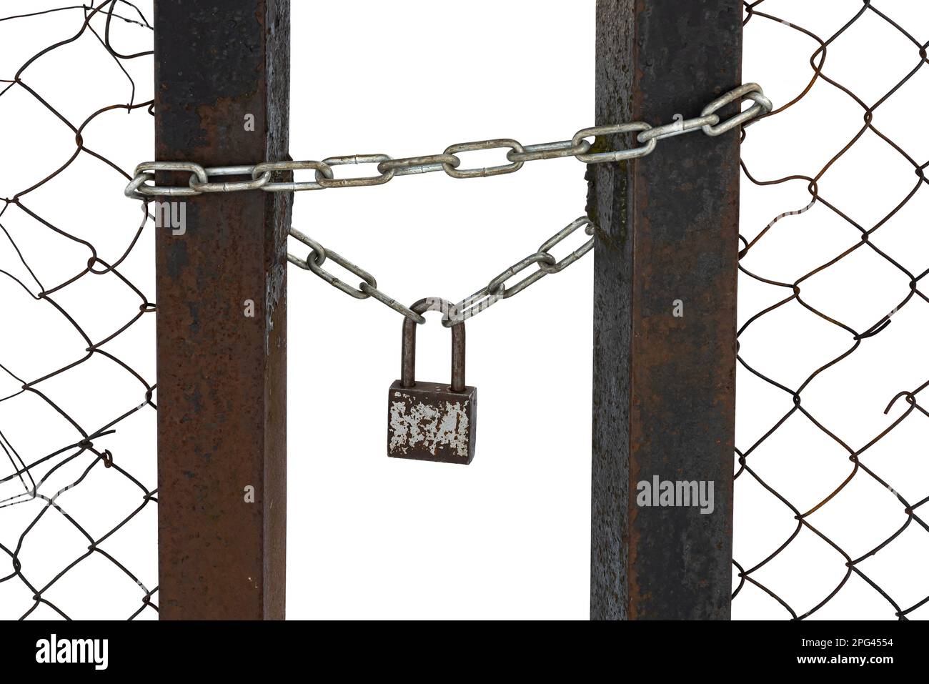 Rusty old padlock on a chain. Gate lock Stock Photo - Alamy