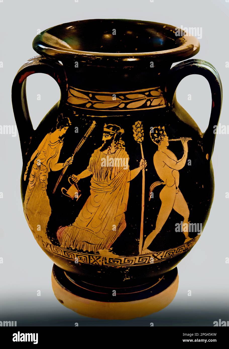 Dionysos between a Maenad and a Satyr from Tanagra 440-430 BC Pelike ...