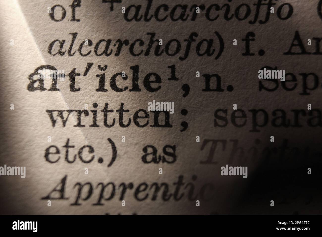 Definition of word article on dictionary page, close-up Stock Photo - Alamy