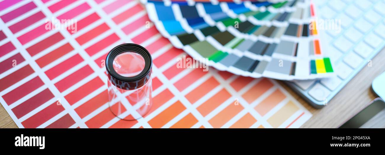 Color palette with different shades of colors and magnifier Stock Photo ...