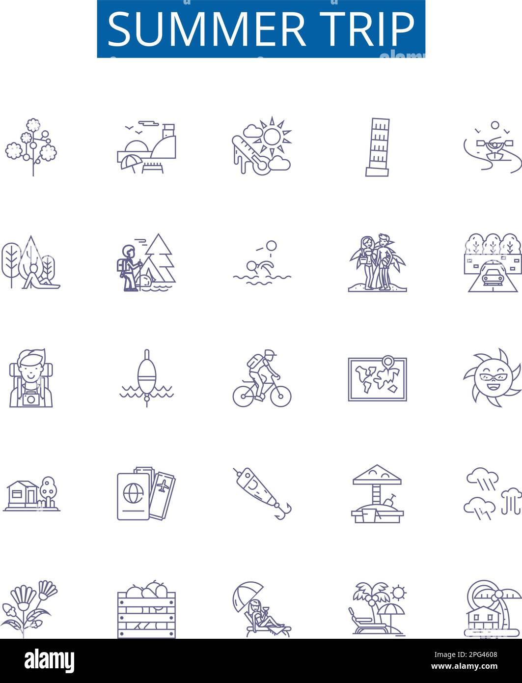 Summer trip line icons signs set. Design collection of Vacation ...