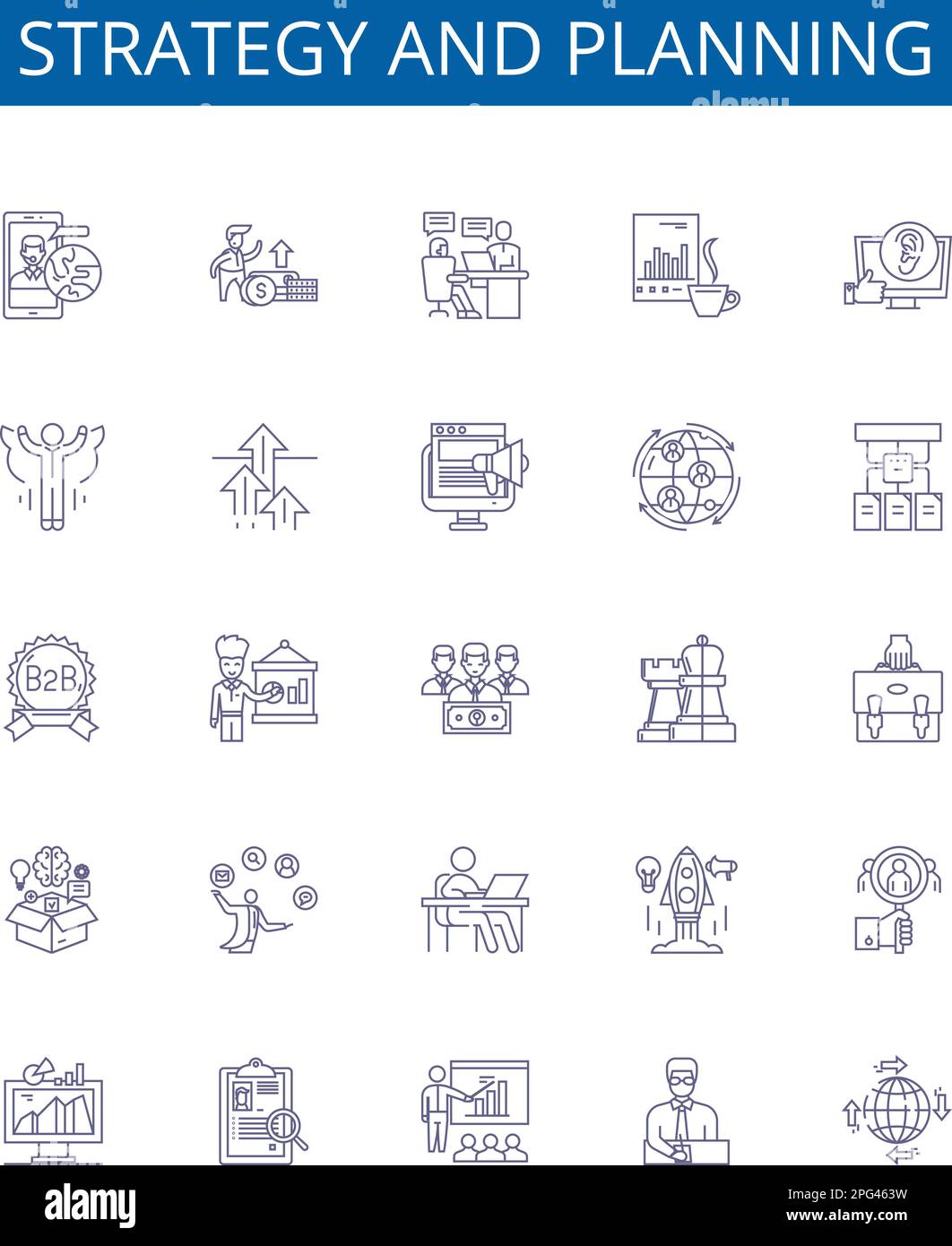 Strategy and planning line icons signs set. Design collection of strategy, planning, vision ...