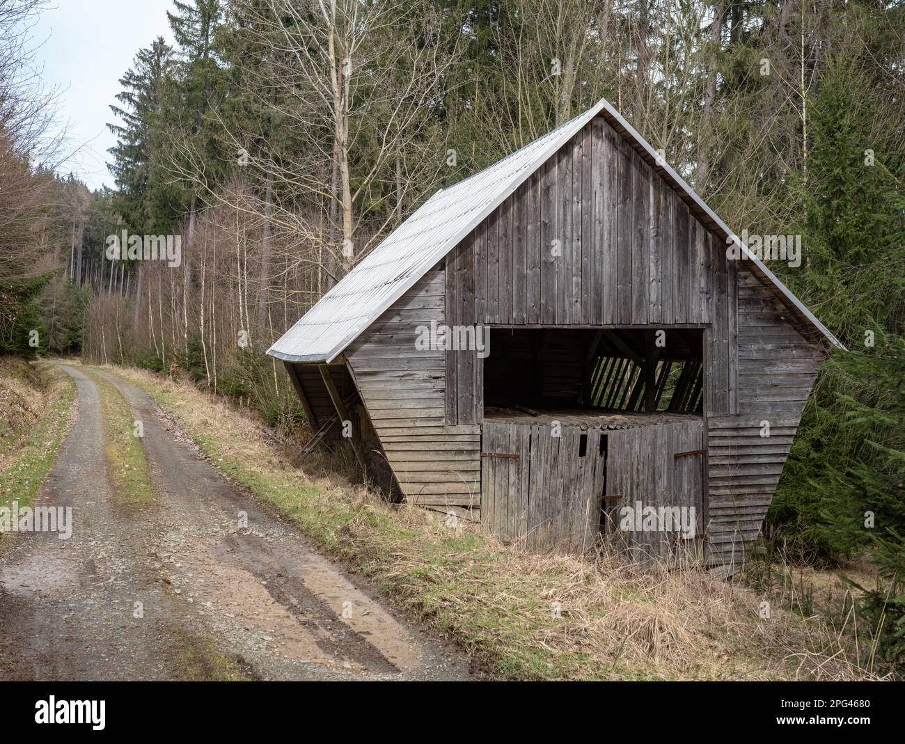 Large hay shed used for woodkeeping and feeding of forest animals near ...