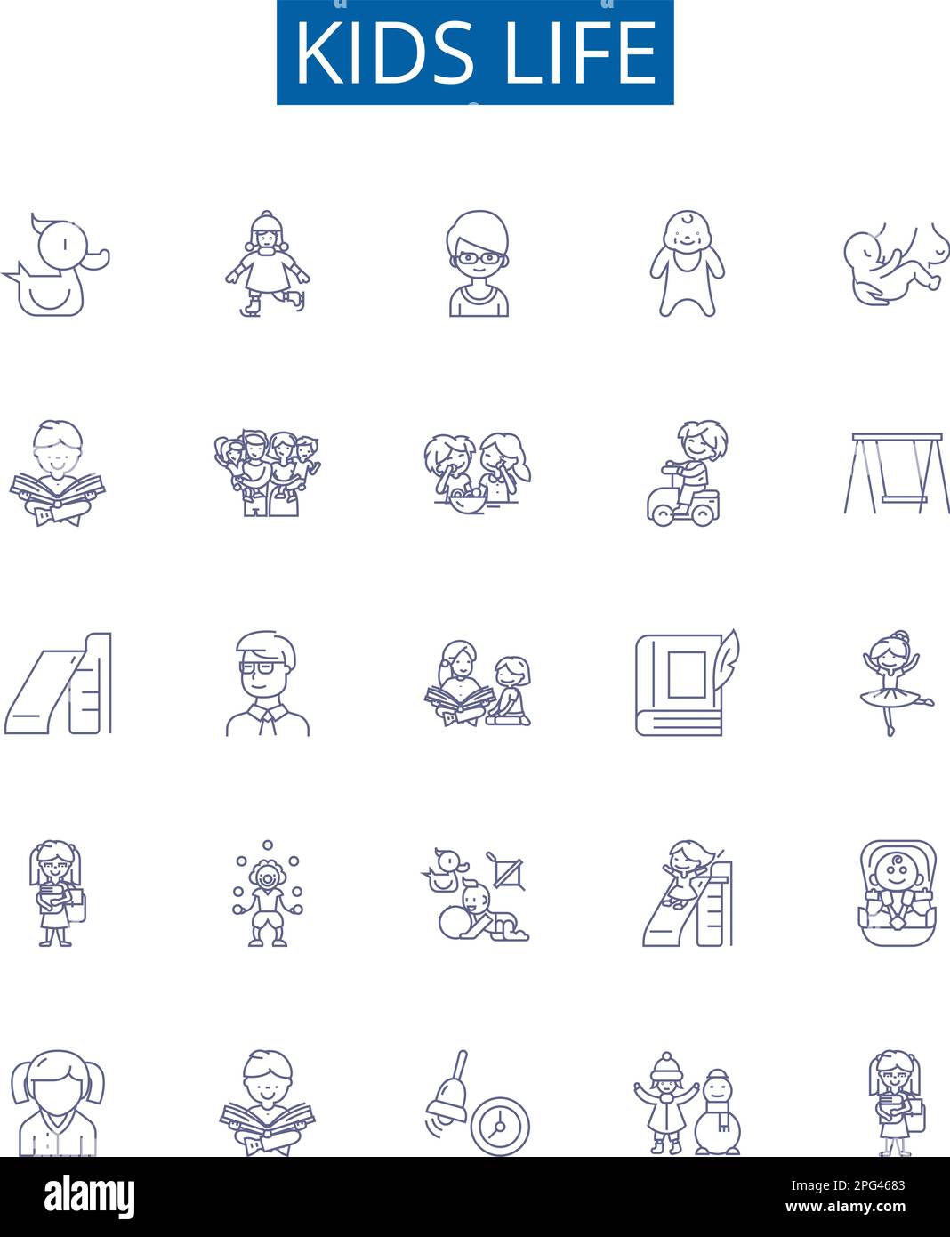 Kids life line icons signs set. Design collection of Children, fun ...