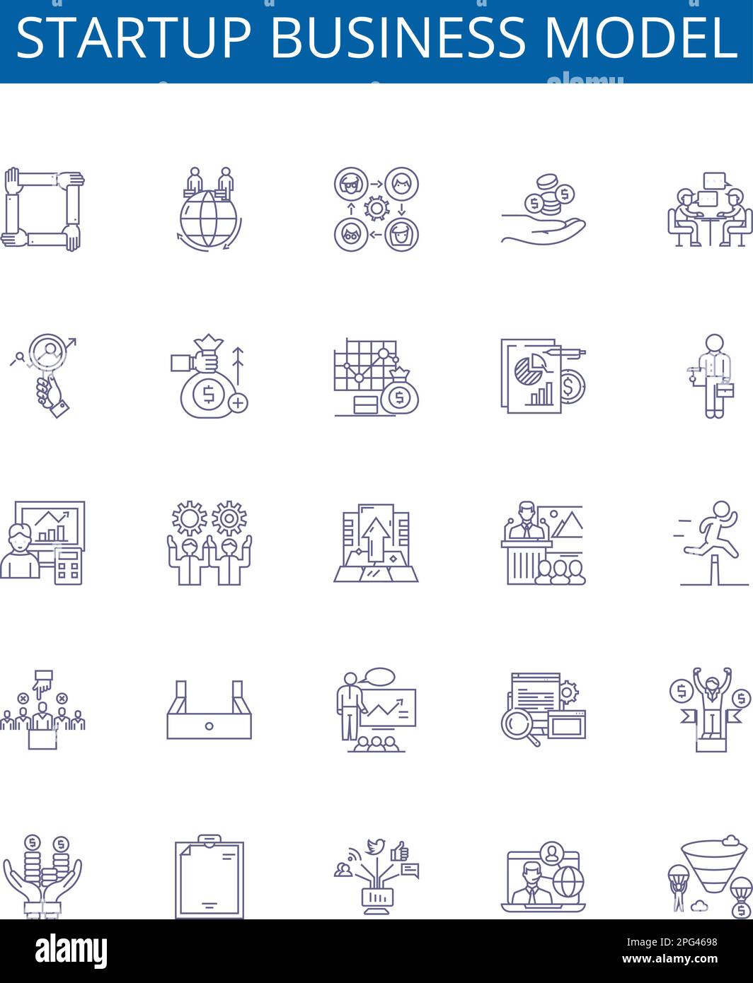 Startup business model line icons signs set. Design collection of Entrepreneurship, Startups ...