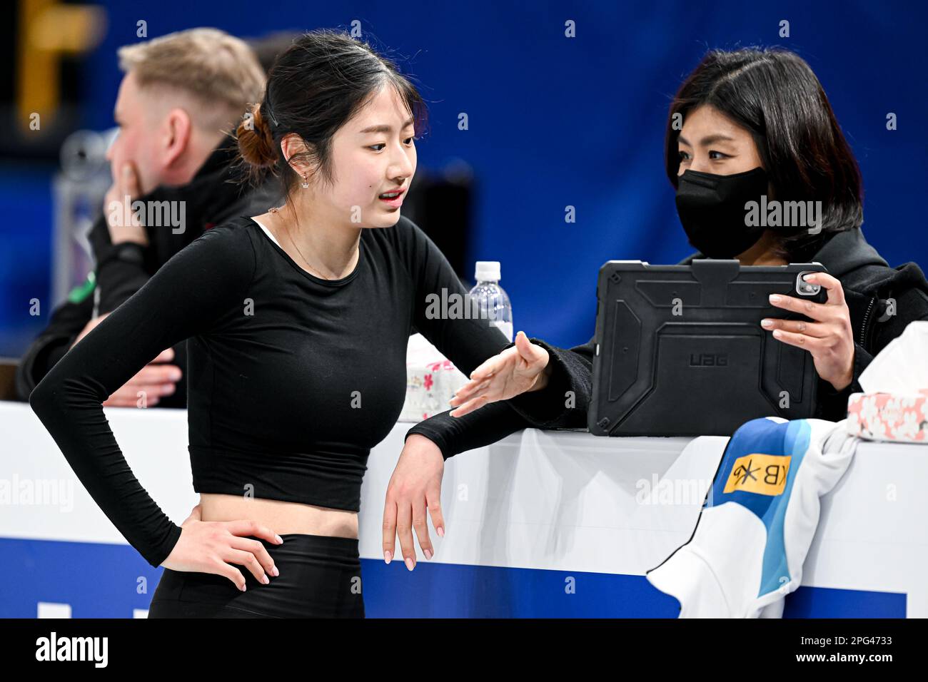 Haein LEE (KOR), during Women Practice, at the ISU World Figure Skating ...