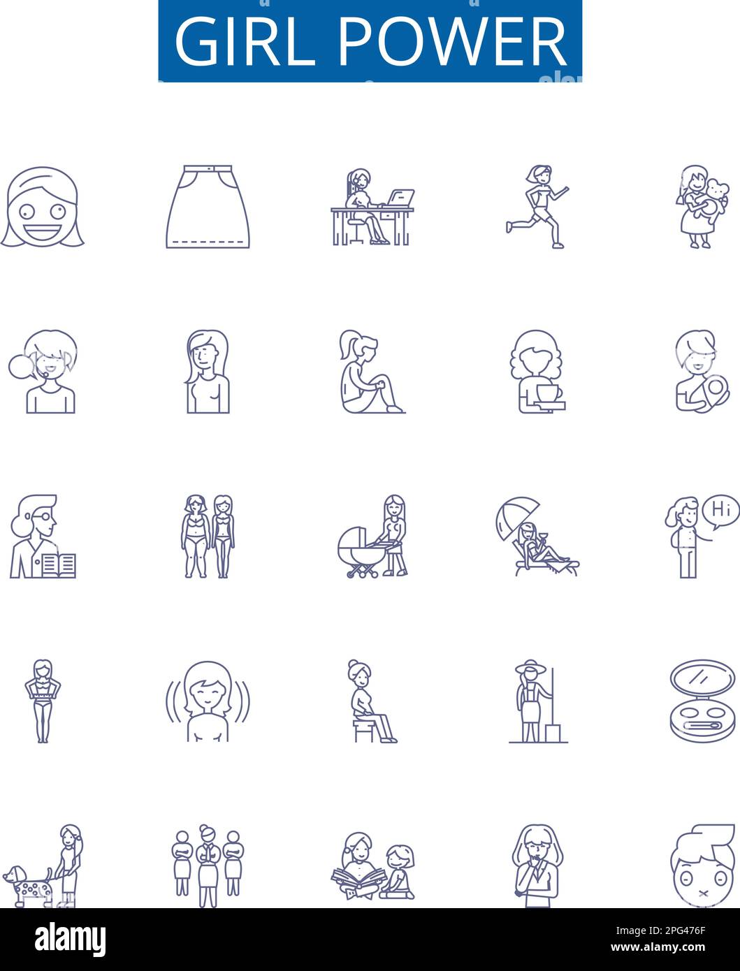 Girl power line icons signs set. Design collection of Feminism ...