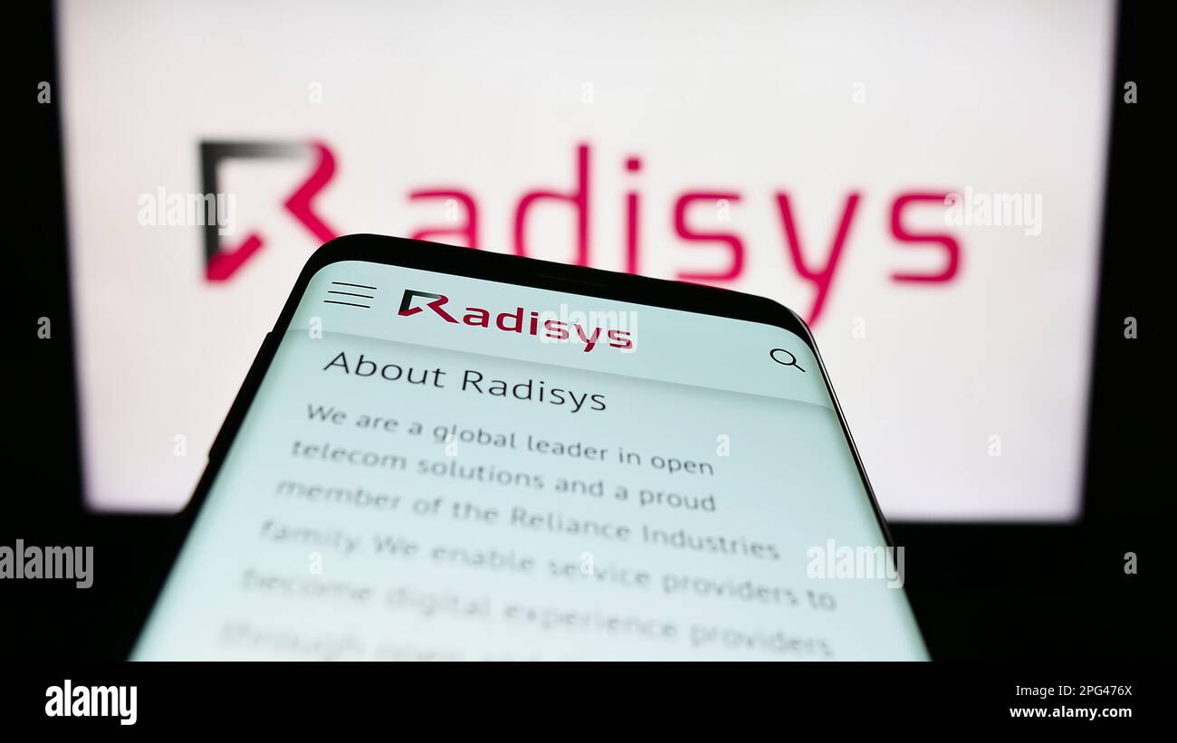 Smartphone with website of US technology company Radisys Corporation on ...