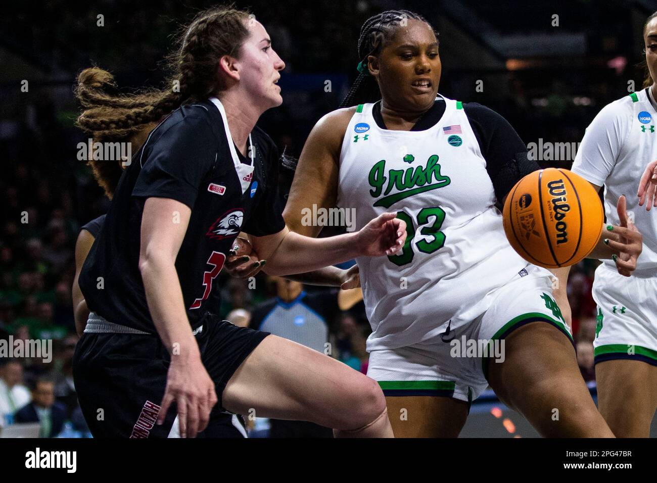 Notre Dame's Lauren Ebo (33) fights for a rebound with Southern Utah's ...