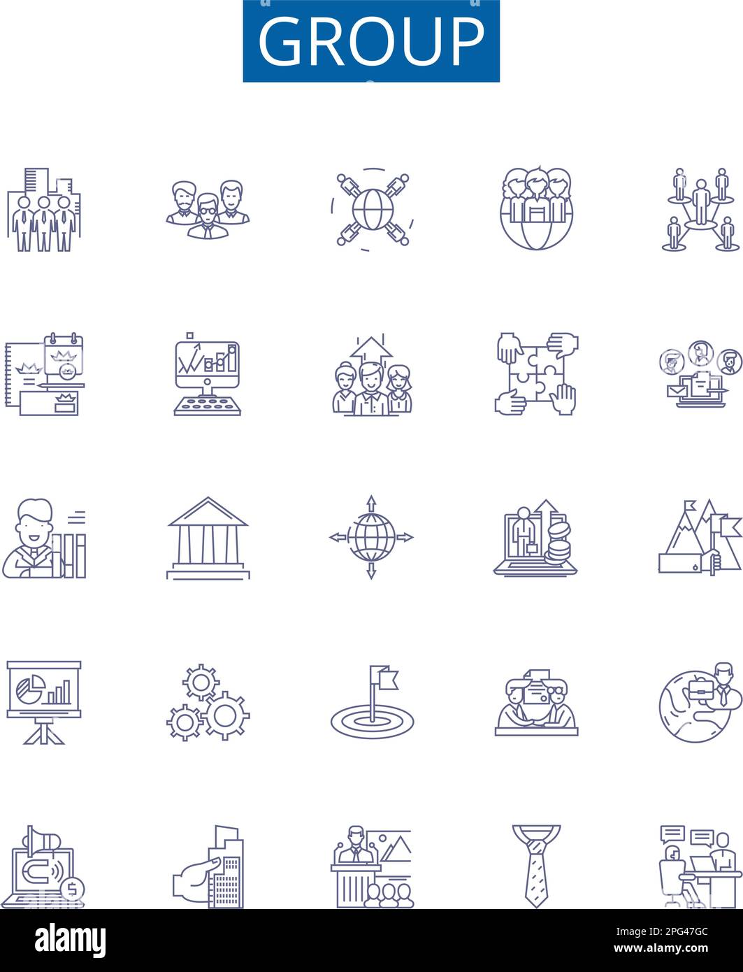 Group line icons signs set. Design collection of Collective, Crowd ...