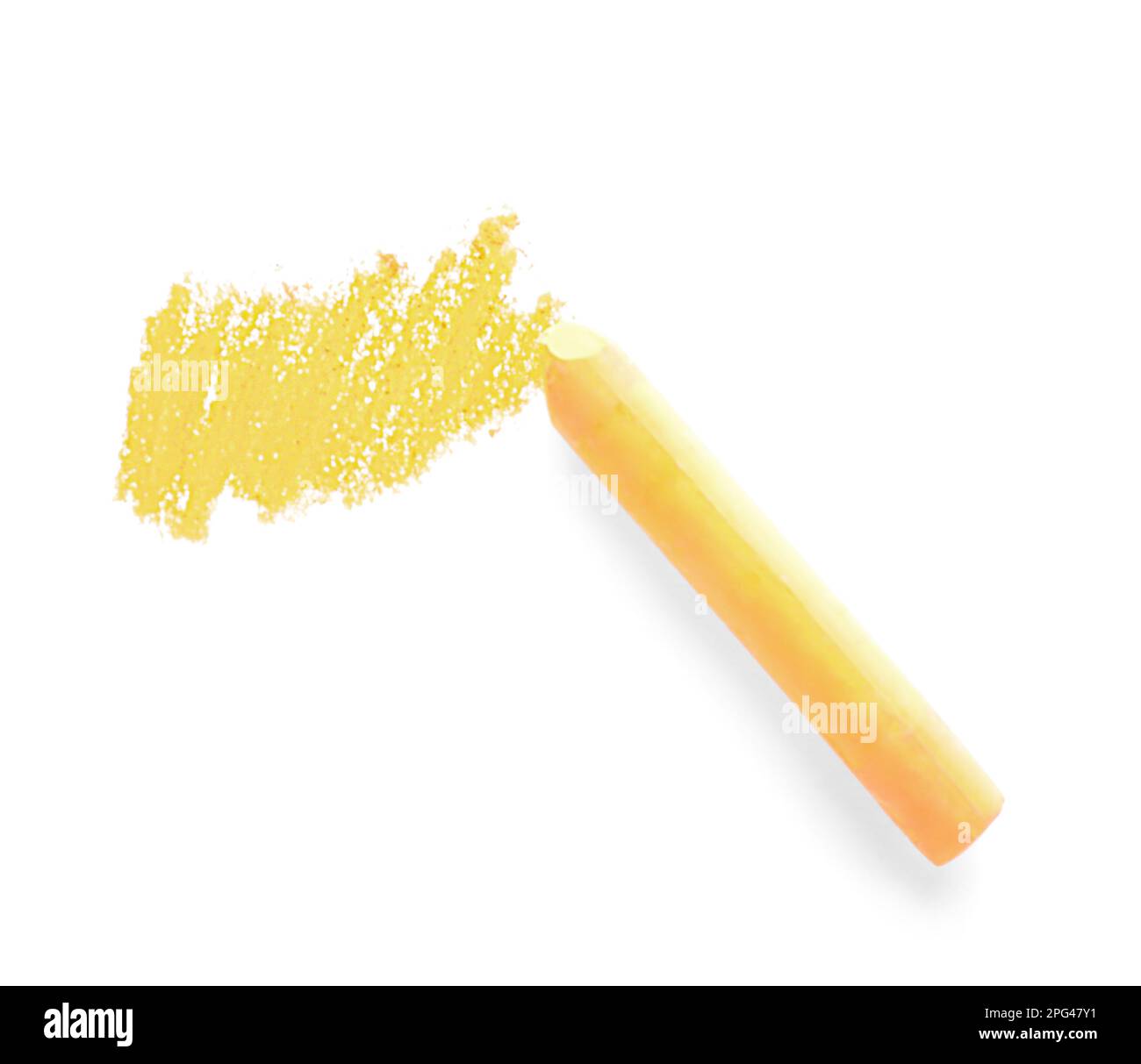 Yellow pastel chalk on sheet of paper with scribble, top view. Drawing ...