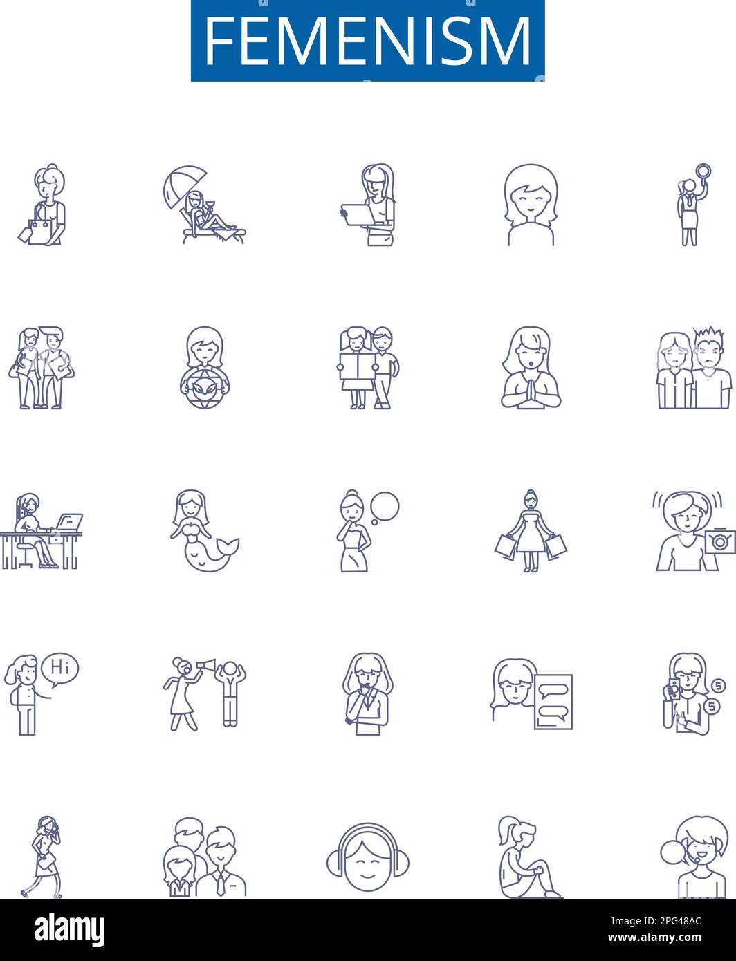 Femenism line icons signs set. Design collection of Feminism, Womanism ...