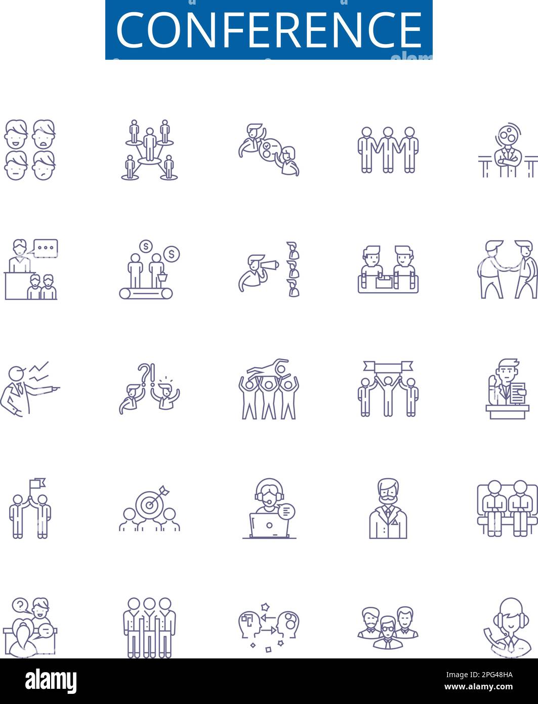 Conference line icons signs set. Design collection of Conclave, Forum, Summit, Dialogue ...