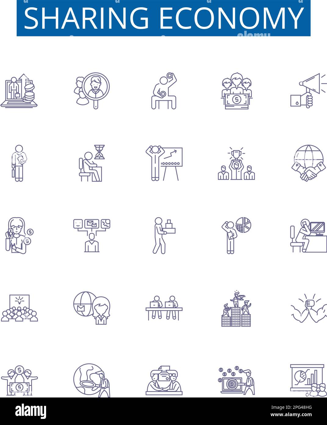 Sharing economy line icons signs set. Design collection of Collaborative, Bartering, Exchange ...