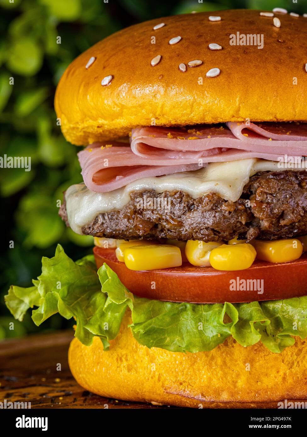 A delicious cheeseburger served with freshly-sliced tomatoes and corn ...