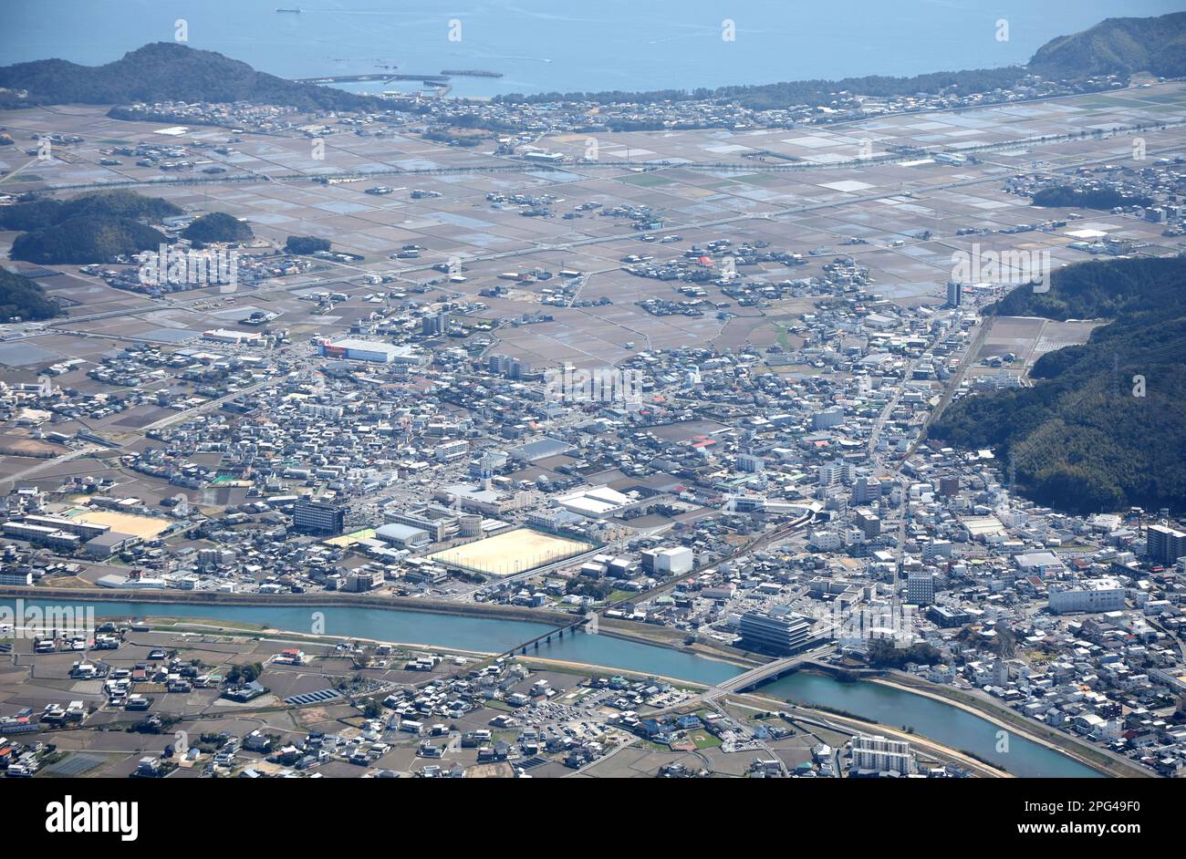 An aerial photo shows Anan city in Tokushima Prefecture where it is ...