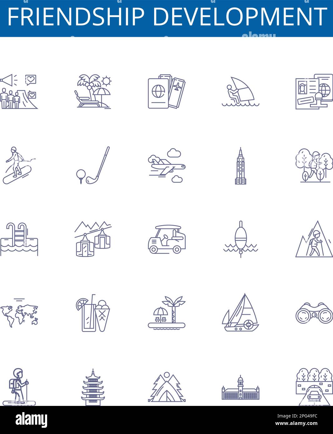 Friendship Development Line Icons Signs Set Design Collection Of Bonding Friendship Uniting