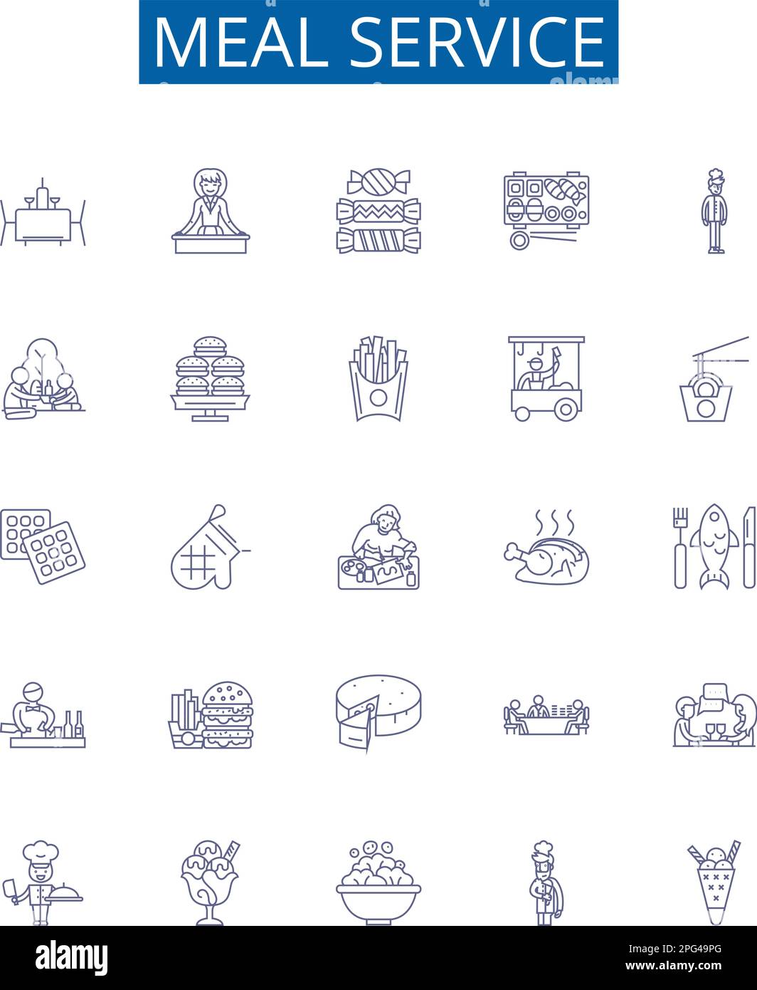 Meal service line icons signs set. Design collection of Meal, Service, Catering, Delivery, Food ...