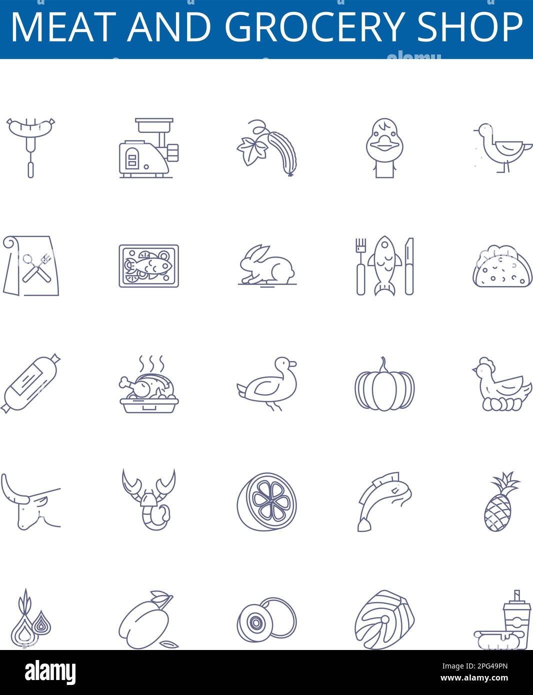 Meat and grocery shop line icons signs set. Design collection of ...