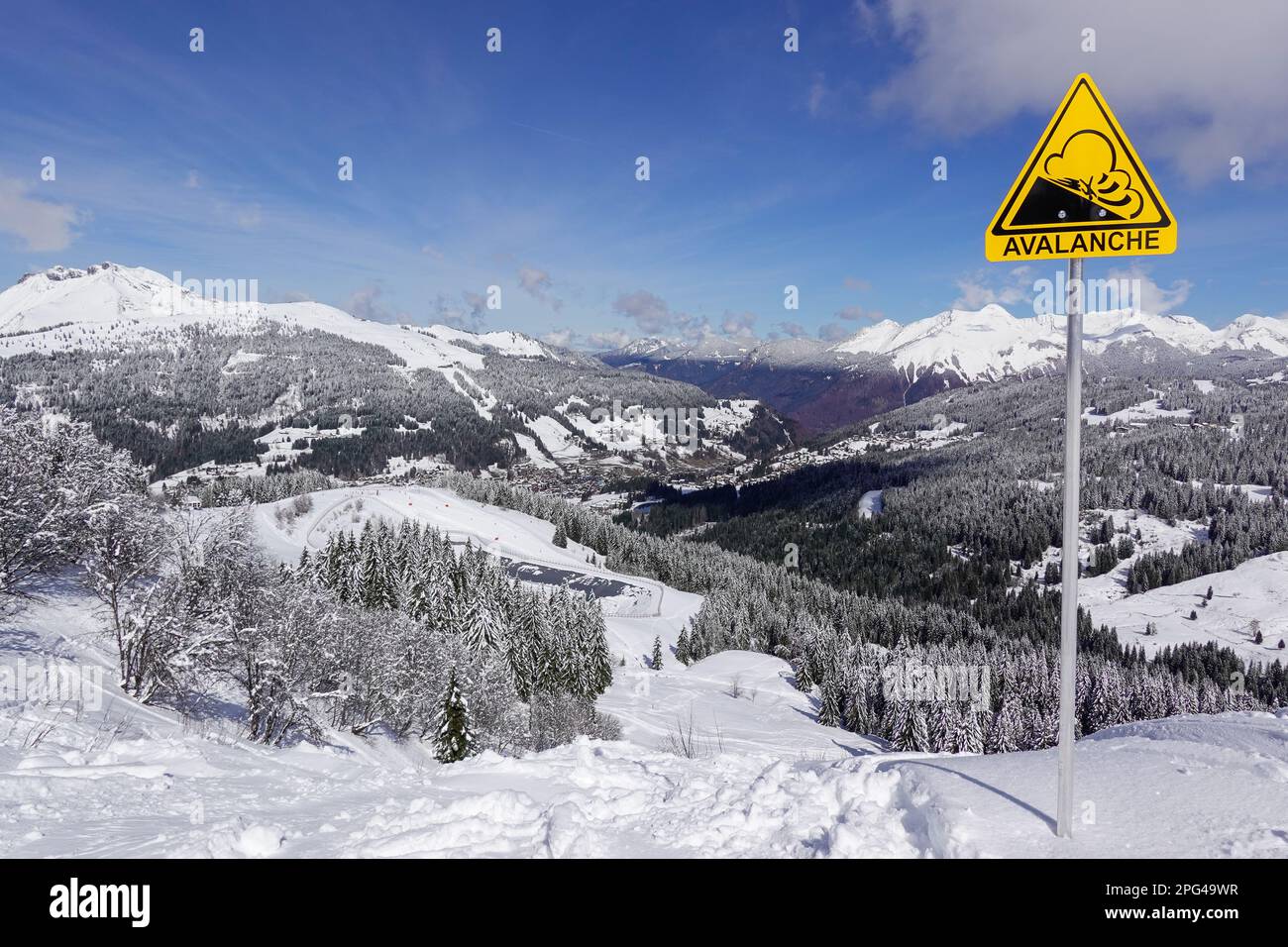 Warnschild Lawinen, Tal von Les Gets, Wintersportgebiet Portes du ...