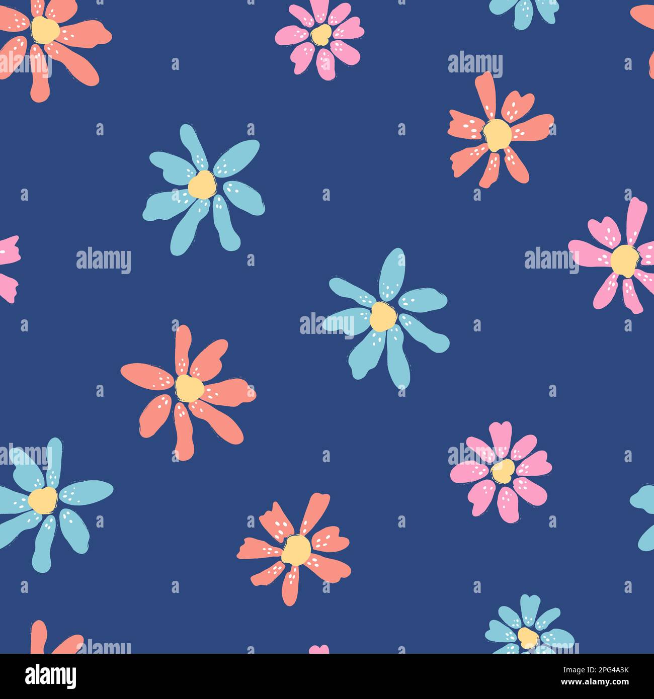 Cute hand drawn floral seamless pattern, lovely daisies on colorful ...