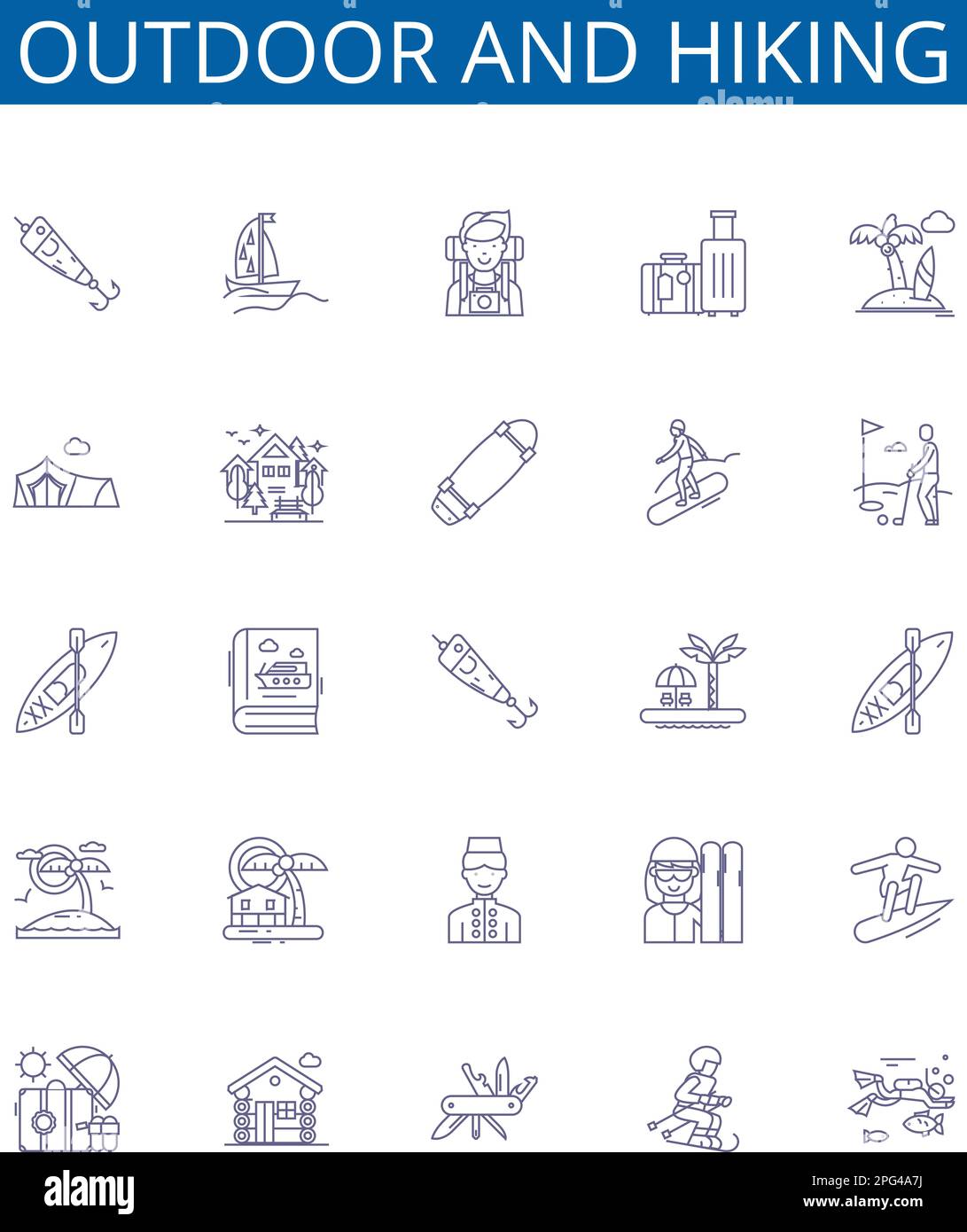 Outdoor and hiking line icons signs set. Design collection of Hiking ...