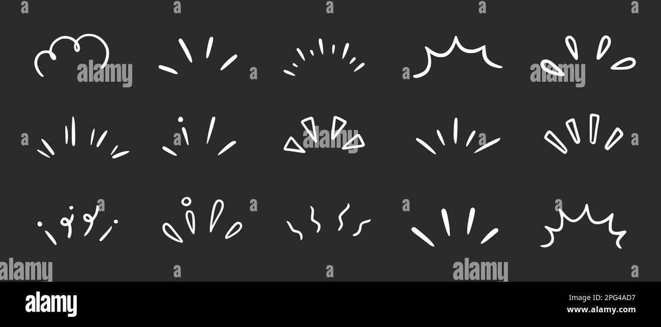 Doodle shine sunburst sparkle ray elements on chalkboard background ...