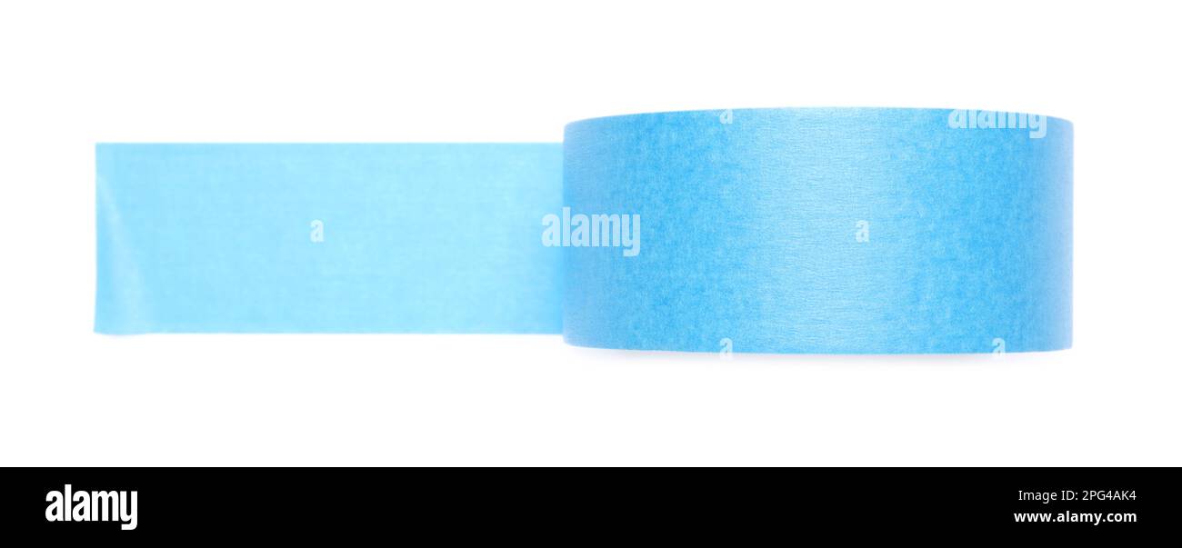 Roll of light blue adhesive tape on white background, top view Stock ...
