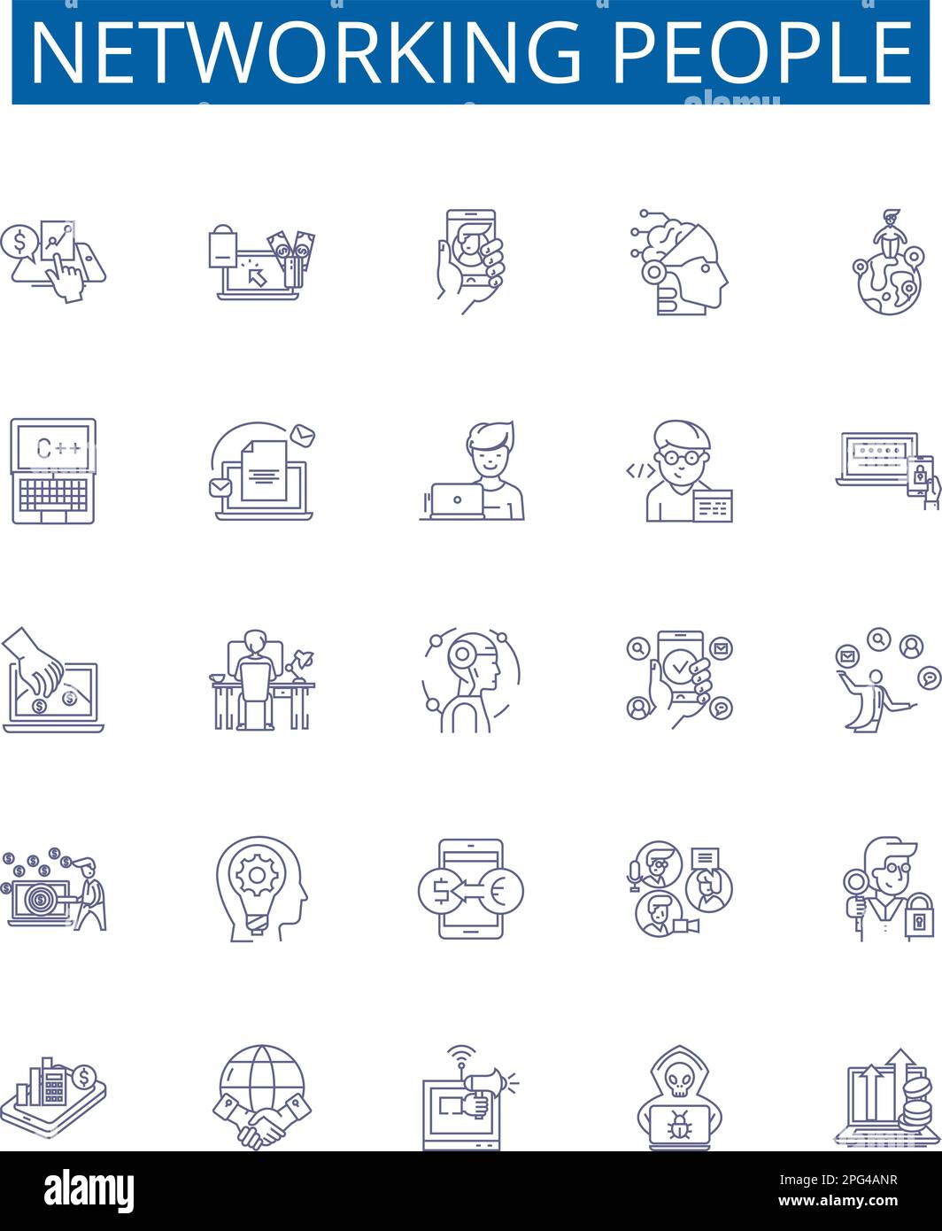 Networking People Line Icons Signs Set Design Collection Of Networking