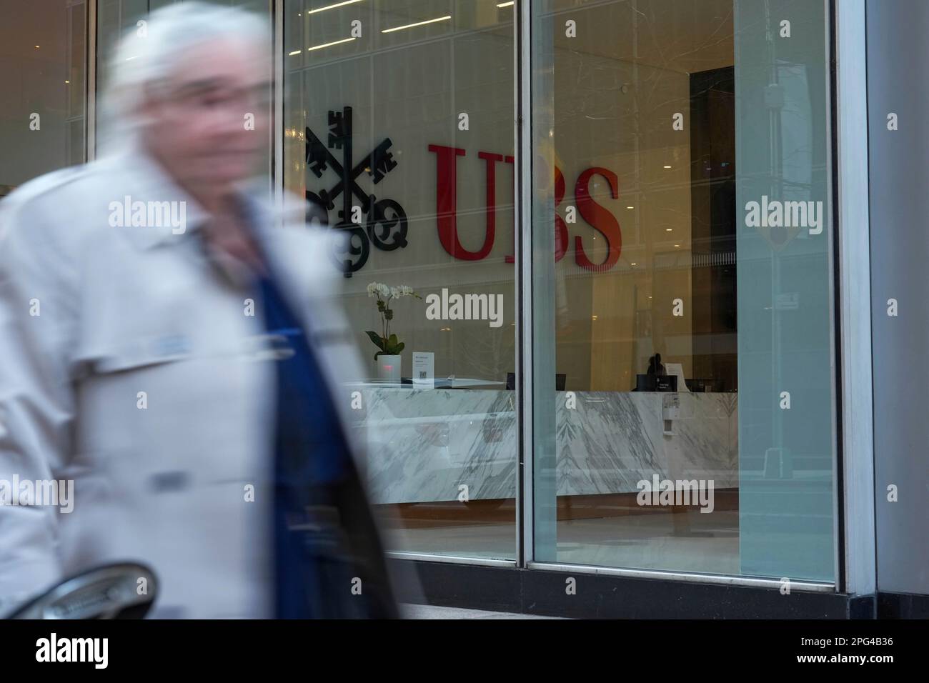 Photo by: Siegfried Nacion/STAR MAX/IPx 2023 3/19/23 A UBS logo is seen ...