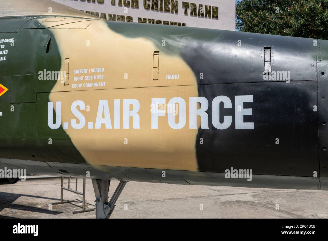 The nose of a US Air Force jet plane at The War Remnants Museum, Ho Chi ...