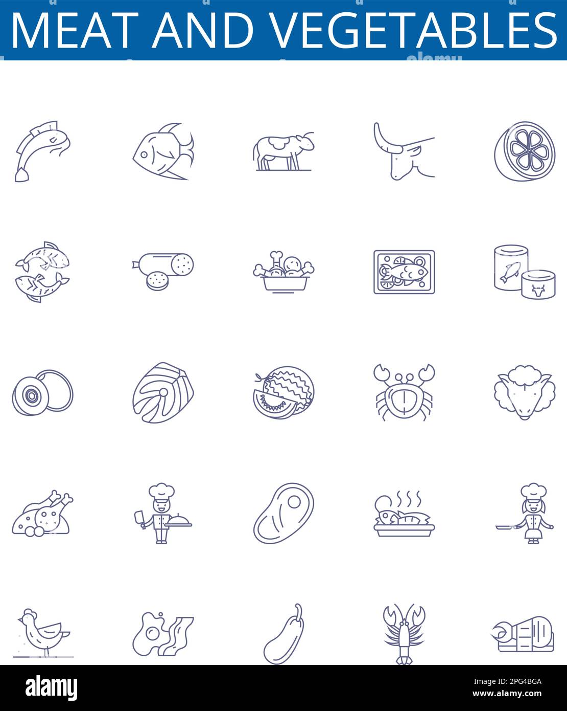 Meat and vegetables line icons signs set. Design collection of meat ...