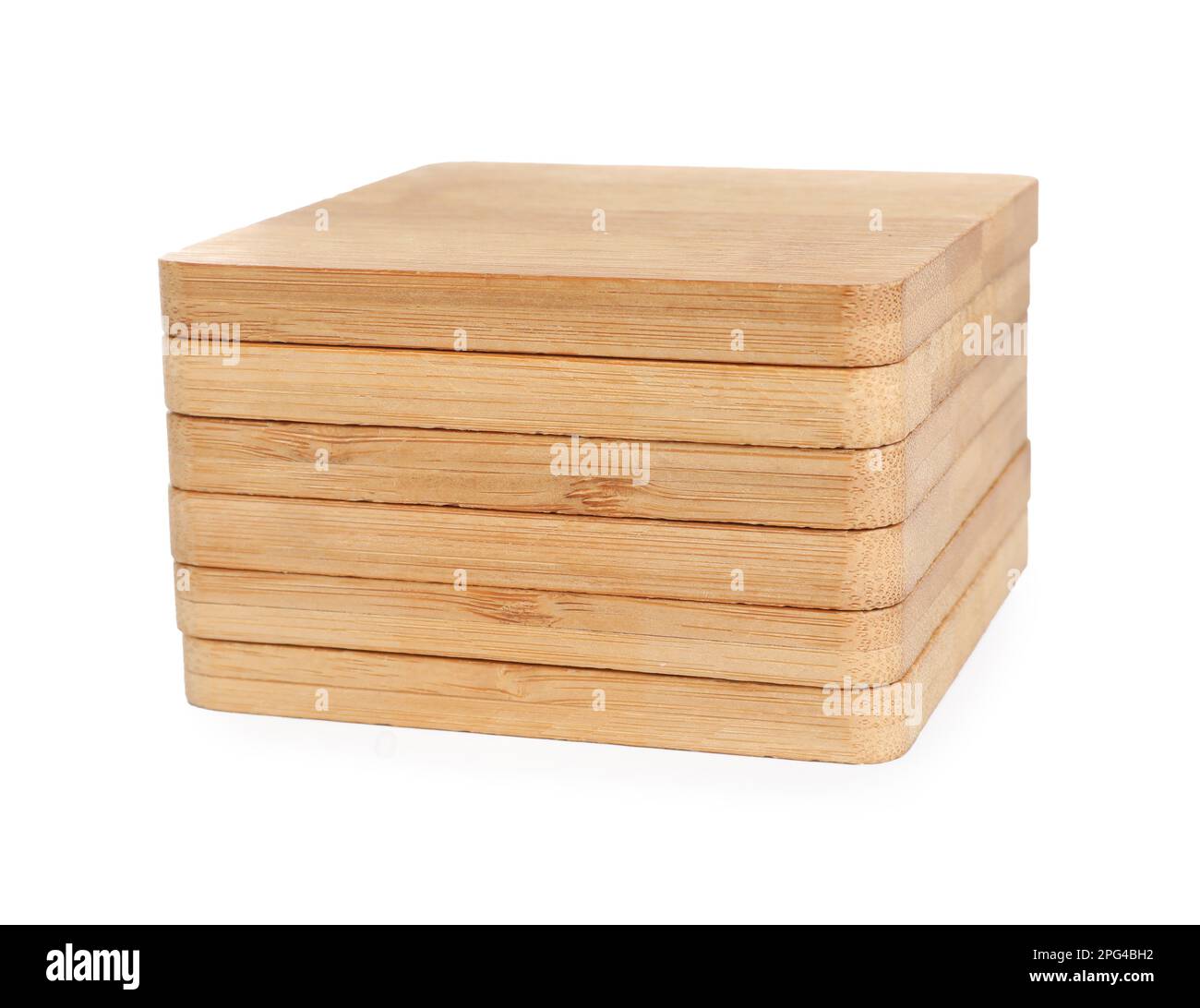 Stack of wooden cup coasters on white background Stock Photo - Alamy
