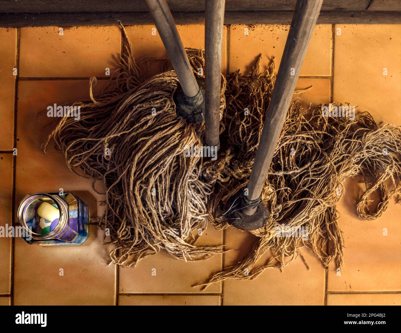 Three mops with dirty floor and soap. Mier. South Africa Stock Photo ...
