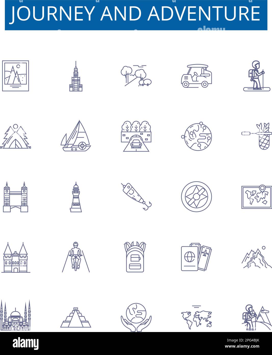 Journey and adventure line icons signs set. Design collection of Voyage ...