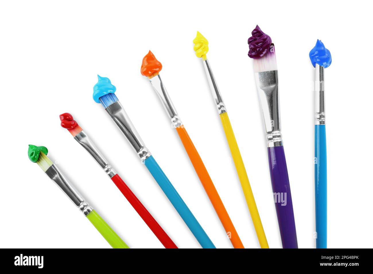 Brushes with colorful paints on white background Stock Photo - Alamy