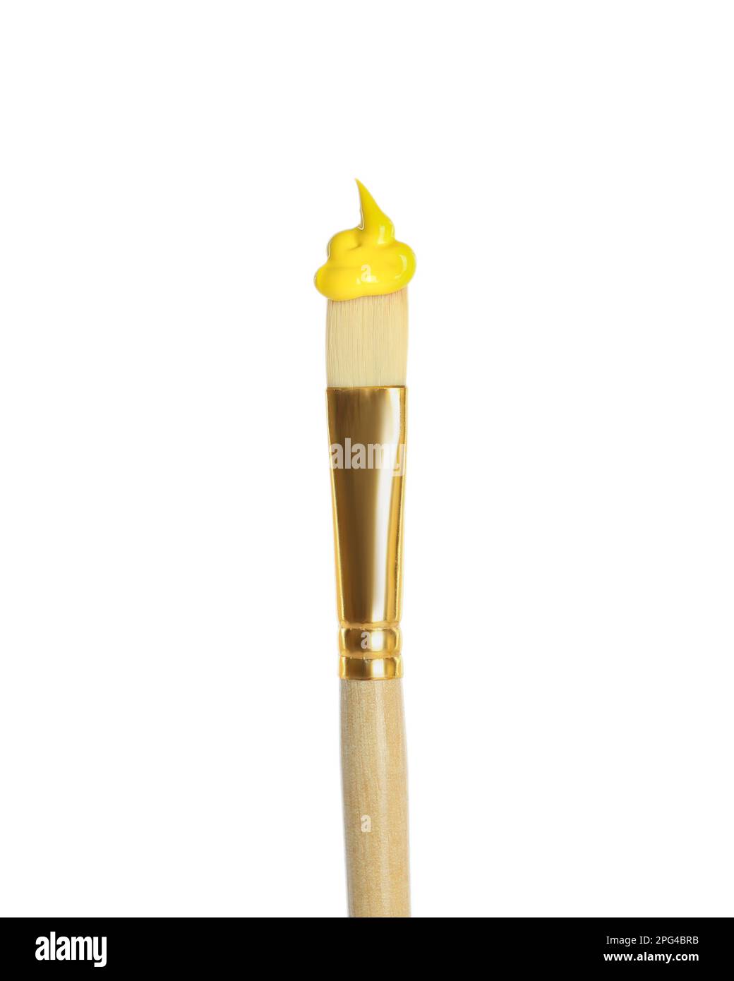 Brush with yellow paint isolated on white Stock Photo - Alamy