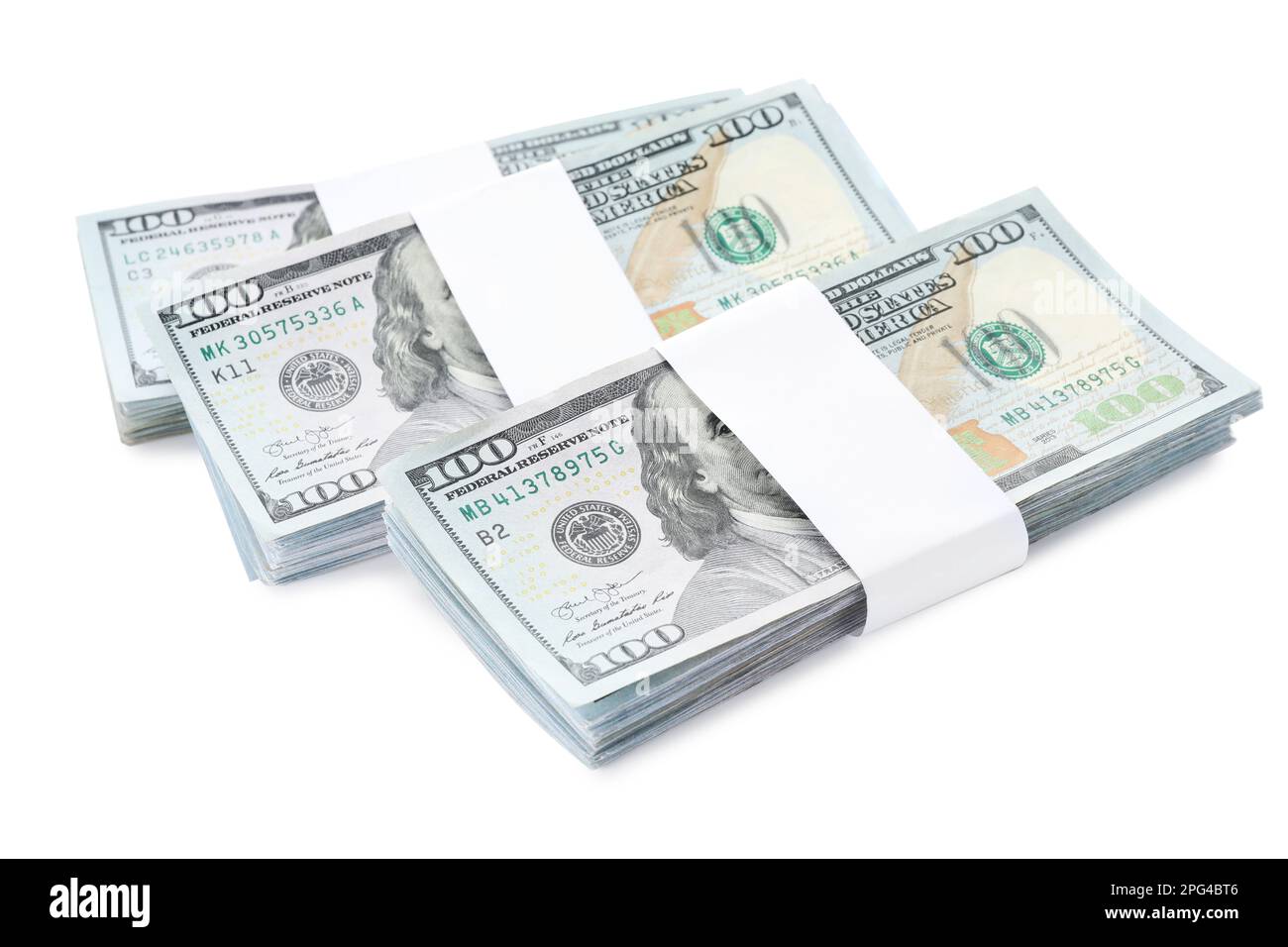 Bundles of dollar banknotes on white background. American national ...