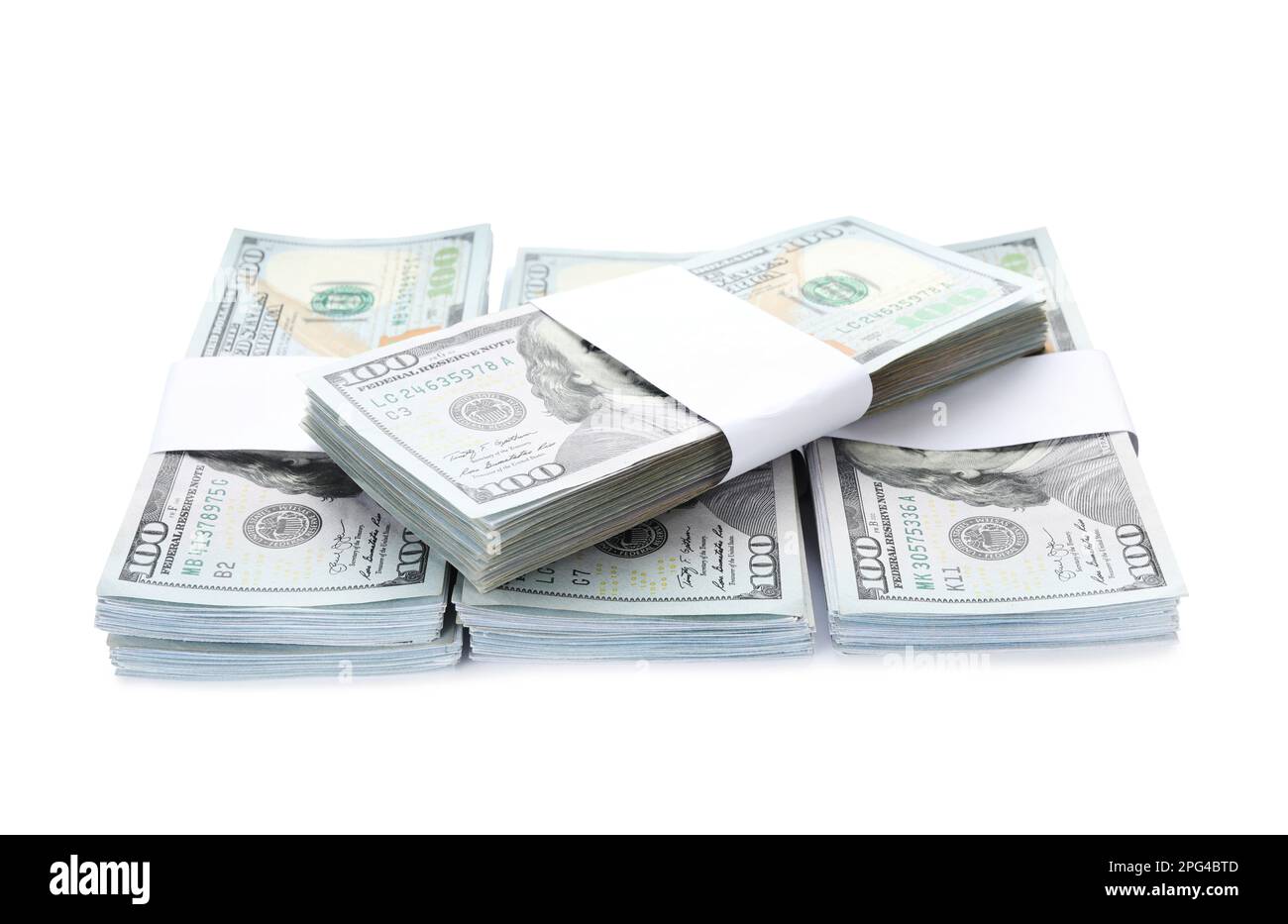 Bundles of dollar banknotes on white background. American national ...