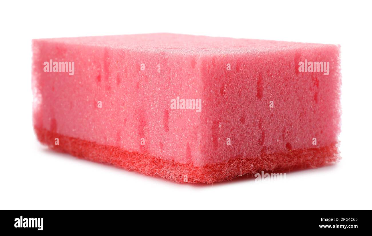 Pink cleaning sponge with abrasive red scourer isolated on white Stock ...