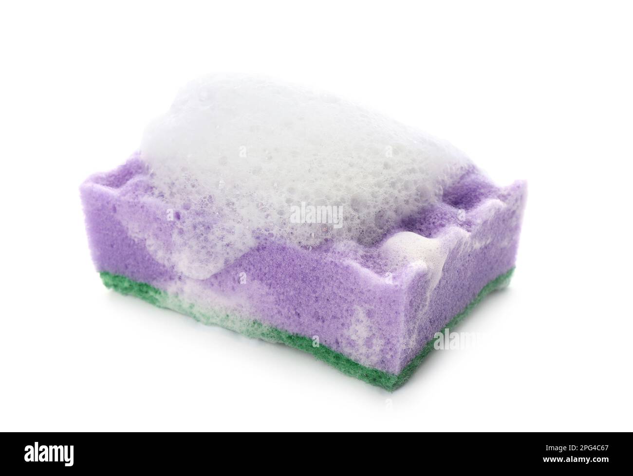 Purple cleaning sponge with foam on white background Stock Photo - Alamy