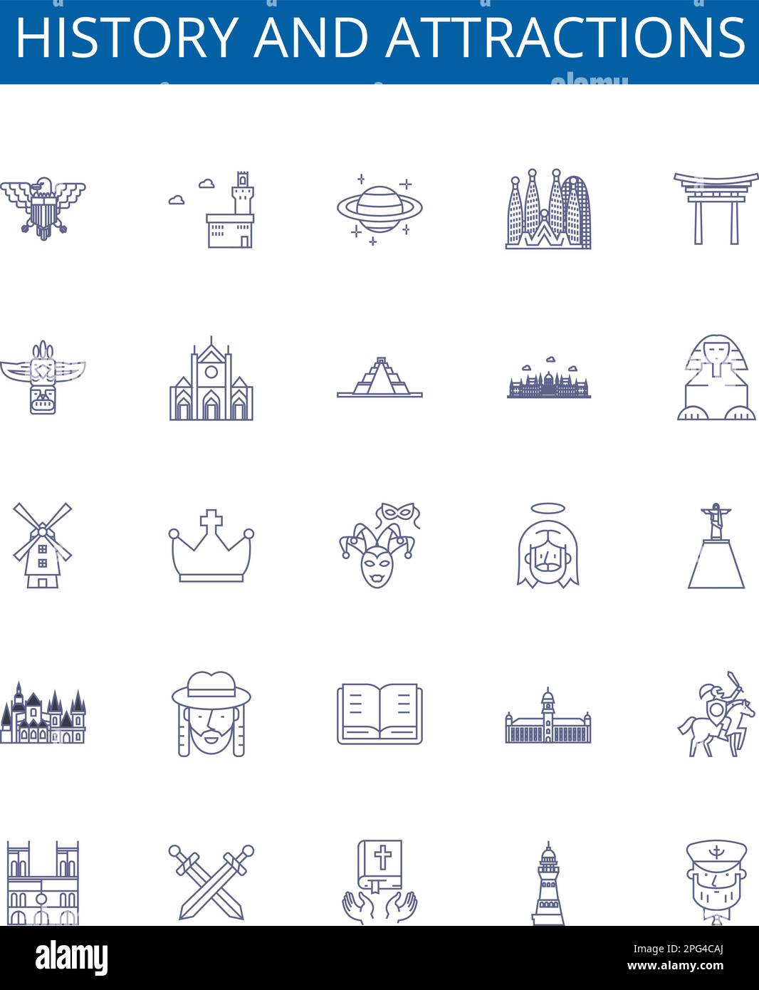 History and attractions line icons signs set. Design collection of History, Attractions ...