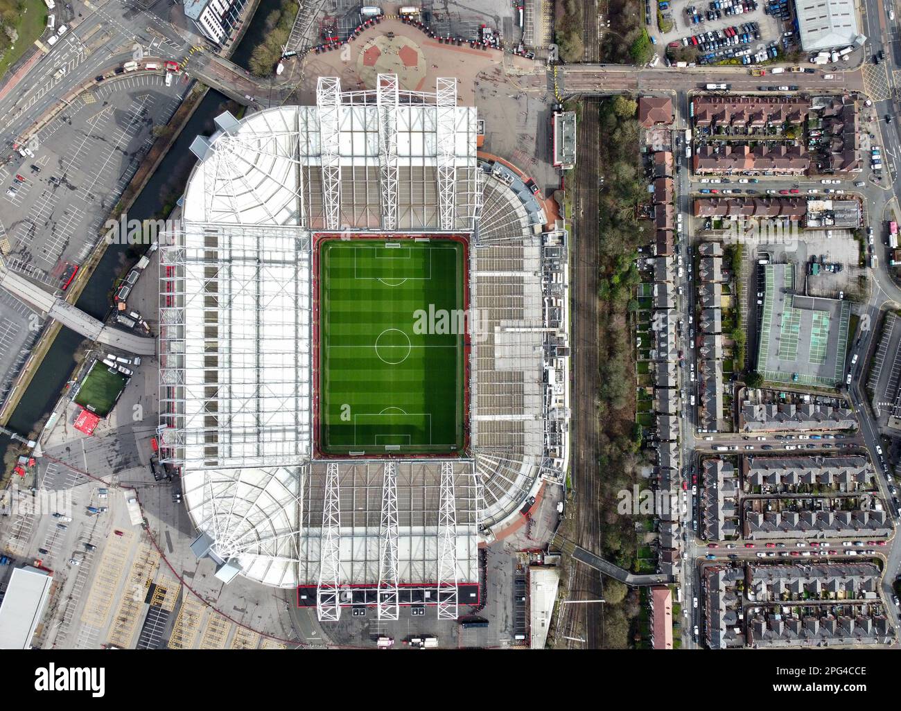 Manchester, UK. 19th Mar, 2023. A birds eye view of Old Trafford ...