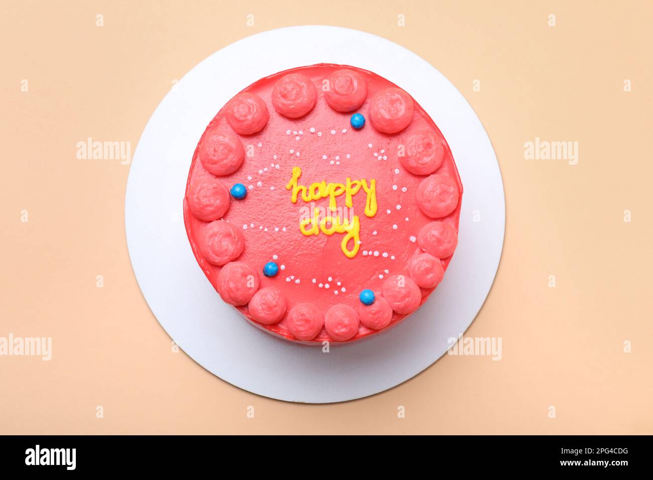 Cute bento cake with tasty cream on beige background, top view Stock ...