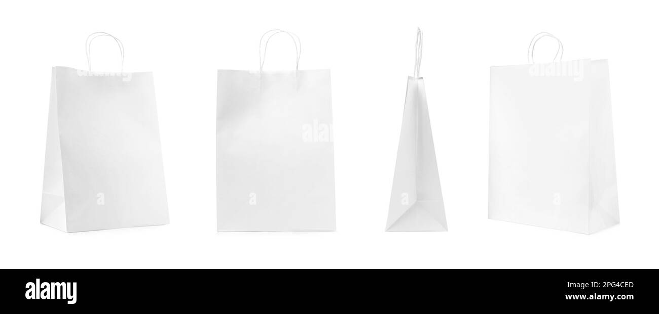 Set with paper bags on white background. Banner design Stock Photo - Alamy