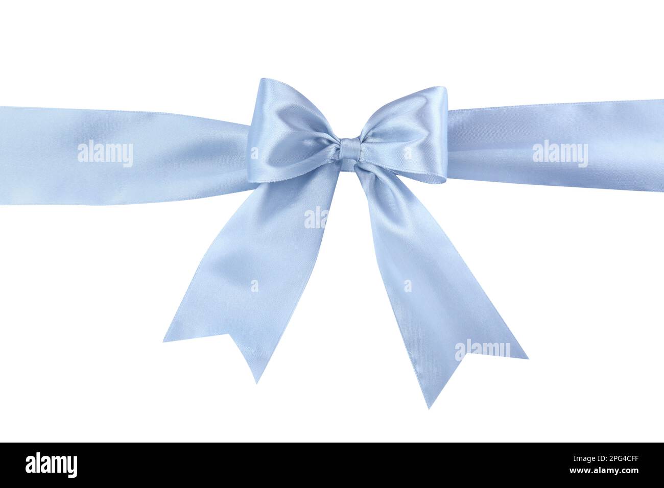Light blue satin ribbon with bow on white background, top view Stock Photo - Alamy