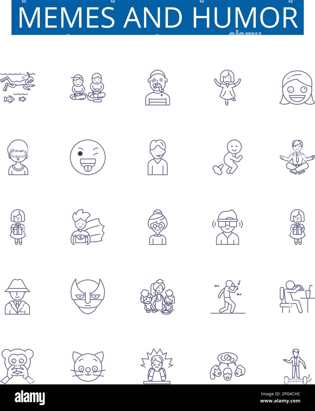 Memes and humor line icons signs set. Design collection of Memes, Humor ...