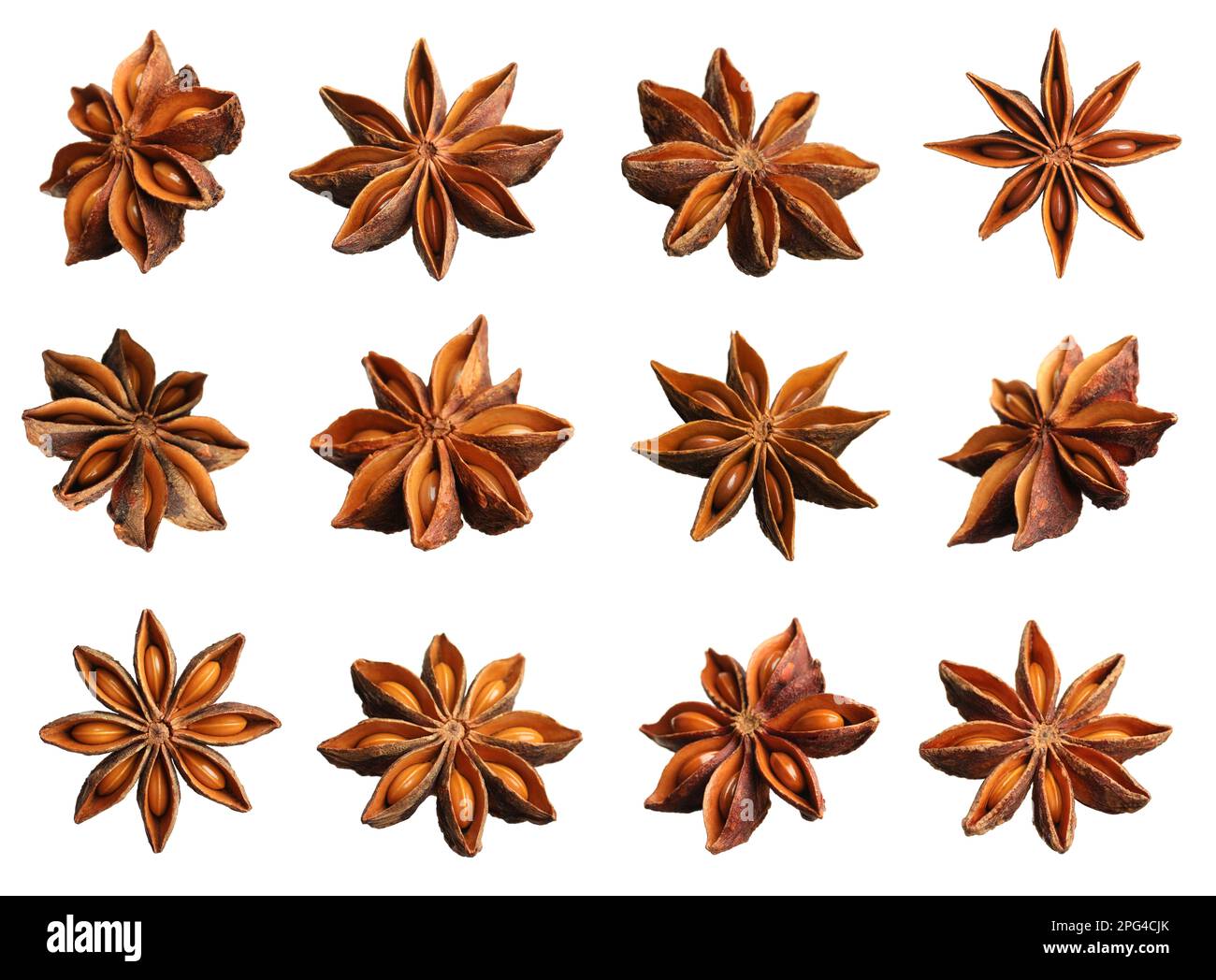 Set with dry anise anise stars on white background Stock Photo - Alamy