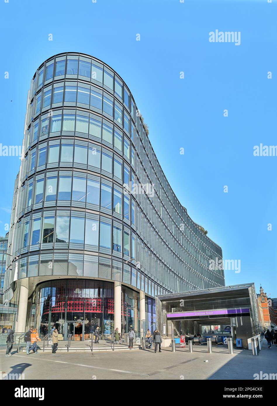 Entrance to Elizabeth line underground station next to the office block ...