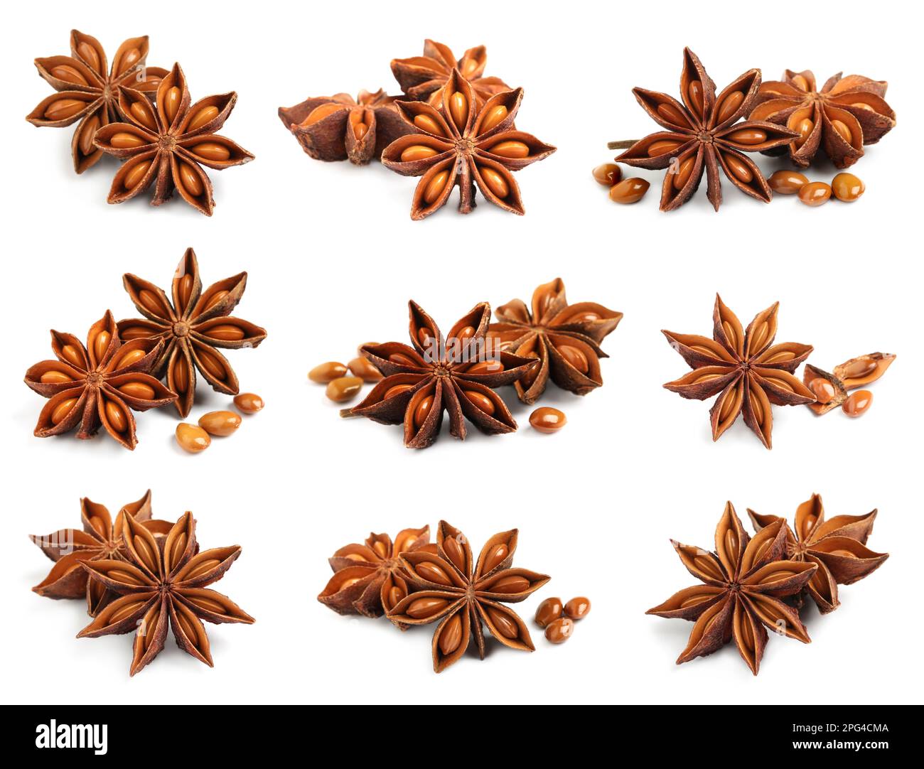 Set with dry anise anise stars on white background Stock Photo - Alamy